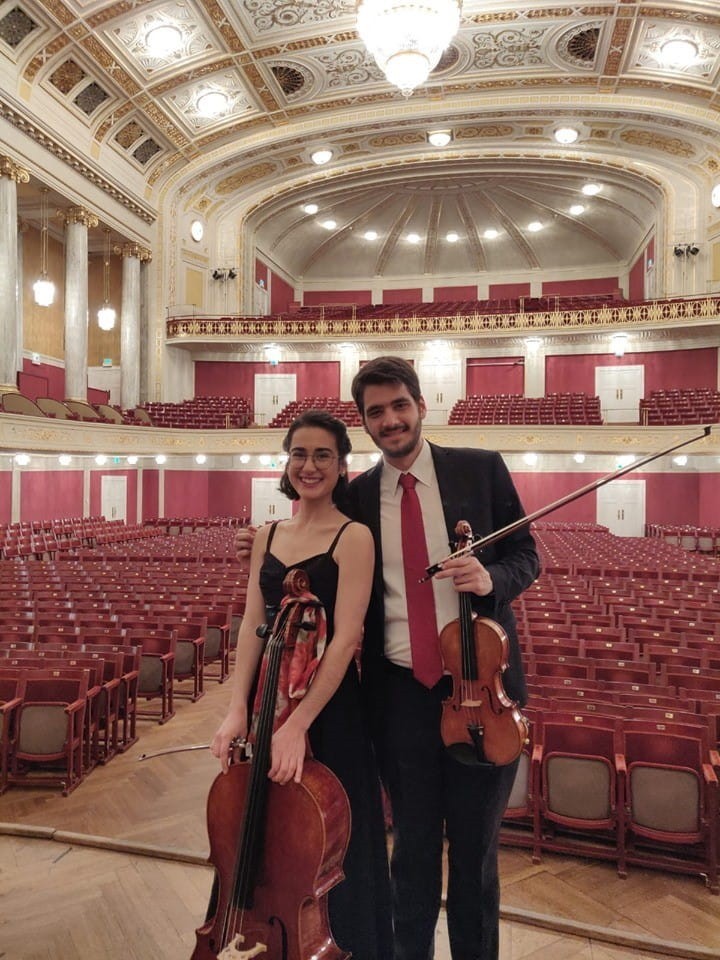 Two musicians of the Greek Youth Symphony Orchestra (GYSO) at the ...
